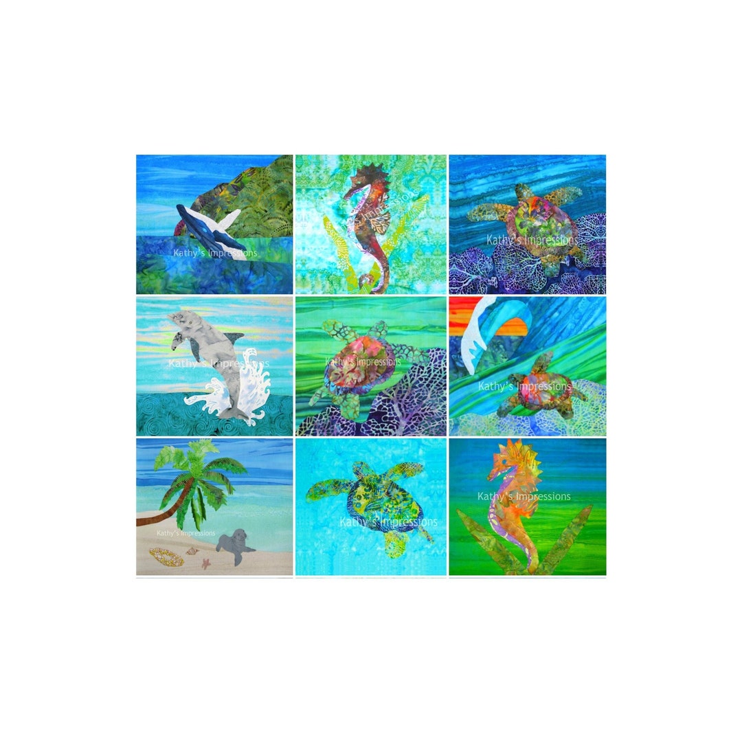 SEA LIFE Fabric Quilt Panel Turtle Dolphin Whale Seal Ocean Beach ...