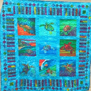 SEA TURTLE Fabric Panel Wholecloth Quilt Top Ocean Beach Uncut - Etsy
