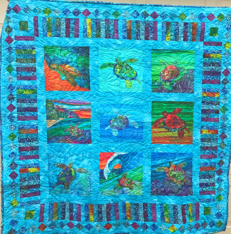 SEA TURTLE Fabric Panel Wholecloth Quilt Top Ocean Beach Uncut - Etsy