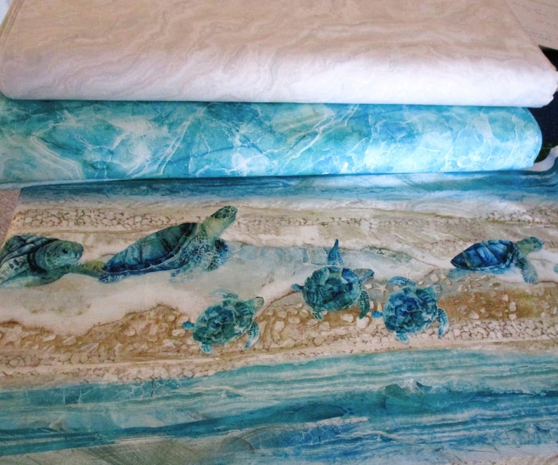 Coastal Sea Turtles Beach Sand Ocean Fabric by the Yard or - Etsy UK
