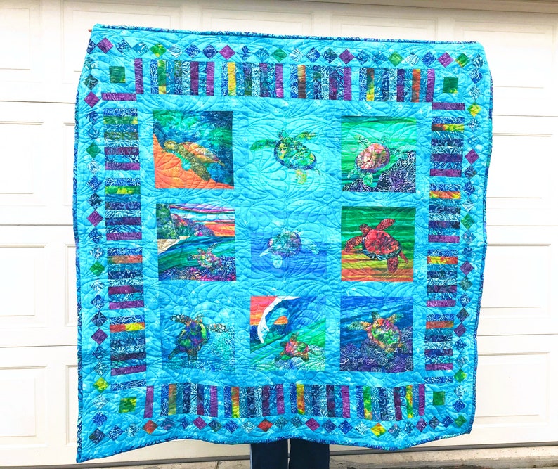 SEA TURTLE Fabric Panel Wholecloth Quilt Top Ocean Beach Uncut - Etsy