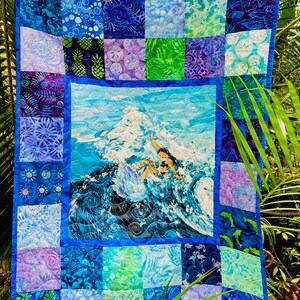 Surfer Girl Fabric Quilt Block Extreme Surfing Rip Curl Ocean Wave ...