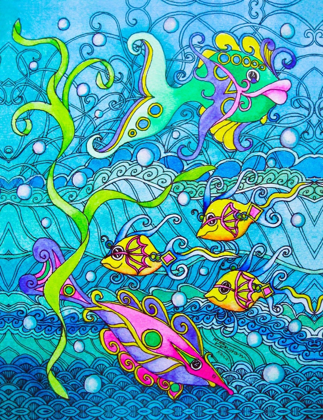 Fantasy Fish Ocean Fabric Quilt Panel Tropical Under the Sea Girls ...