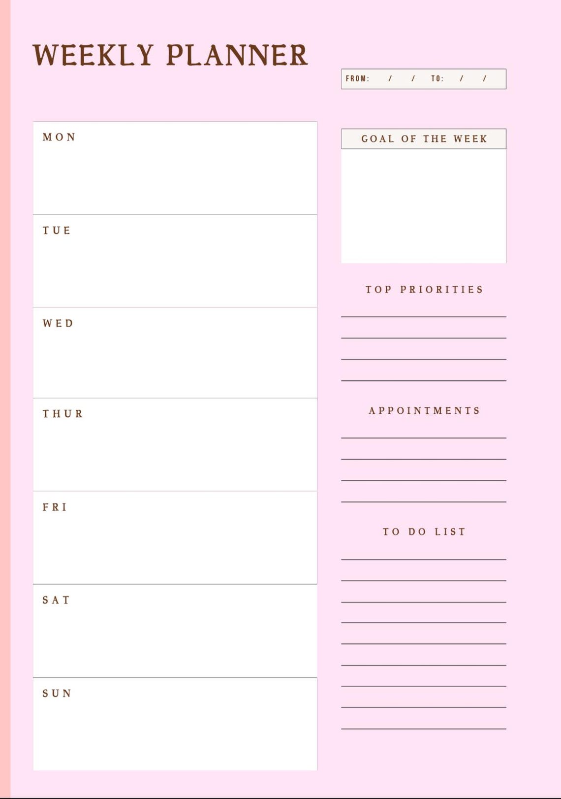Monthly and Weekly Planner (pink & Brown) - Etsy