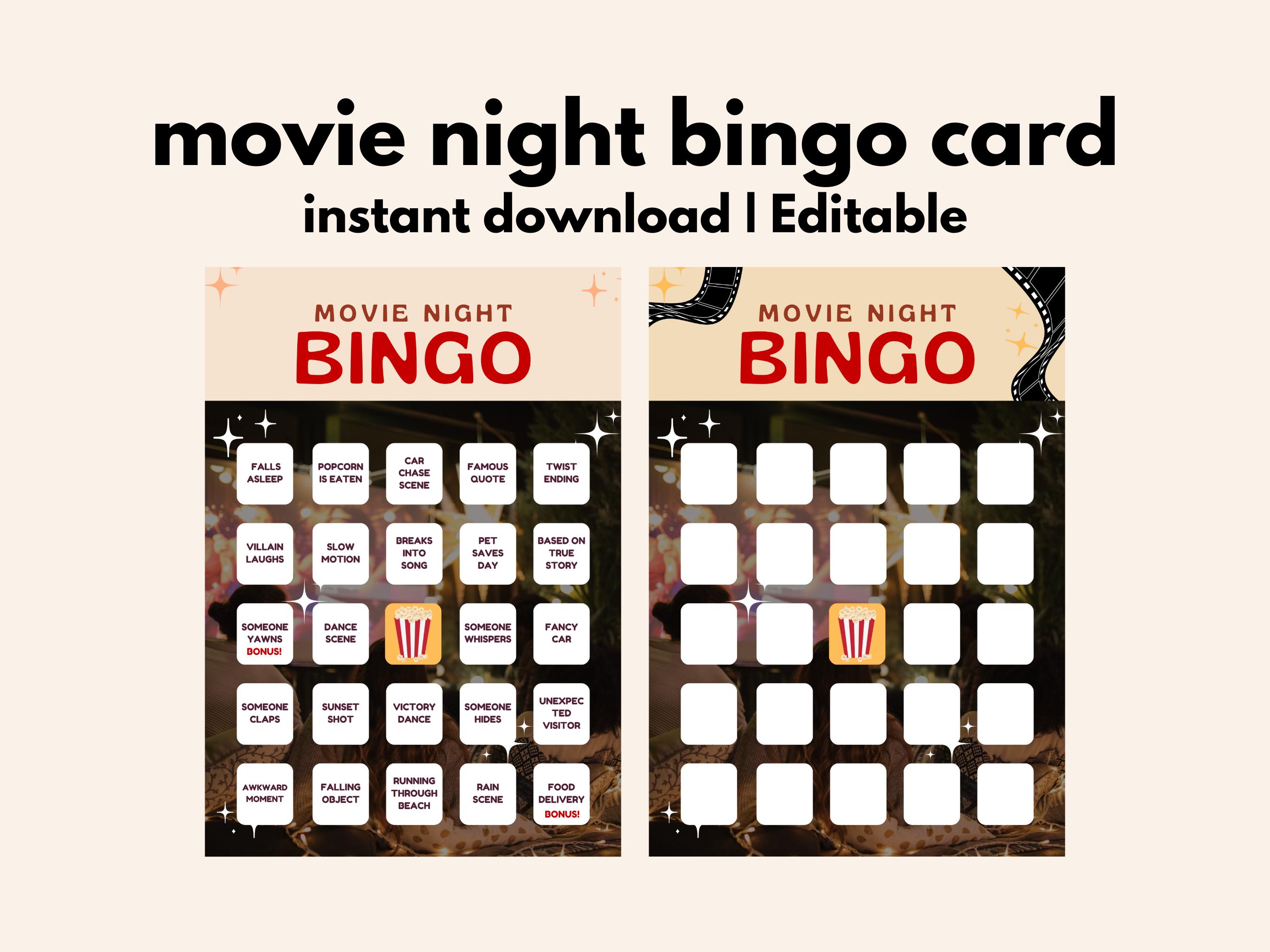 Movie Night Bingo Cards | Printable Movie Bingo Cards | Fun Family ...