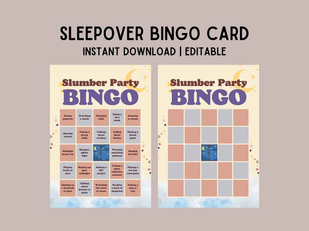 Slumber Party Bingo Cards | Sleepover Bingo Cards | Fun Sleepover Game ...