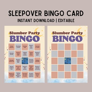 Slumber Party Bingo Cards | Sleepover Bingo Cards | Fun Sleepover Game ...
