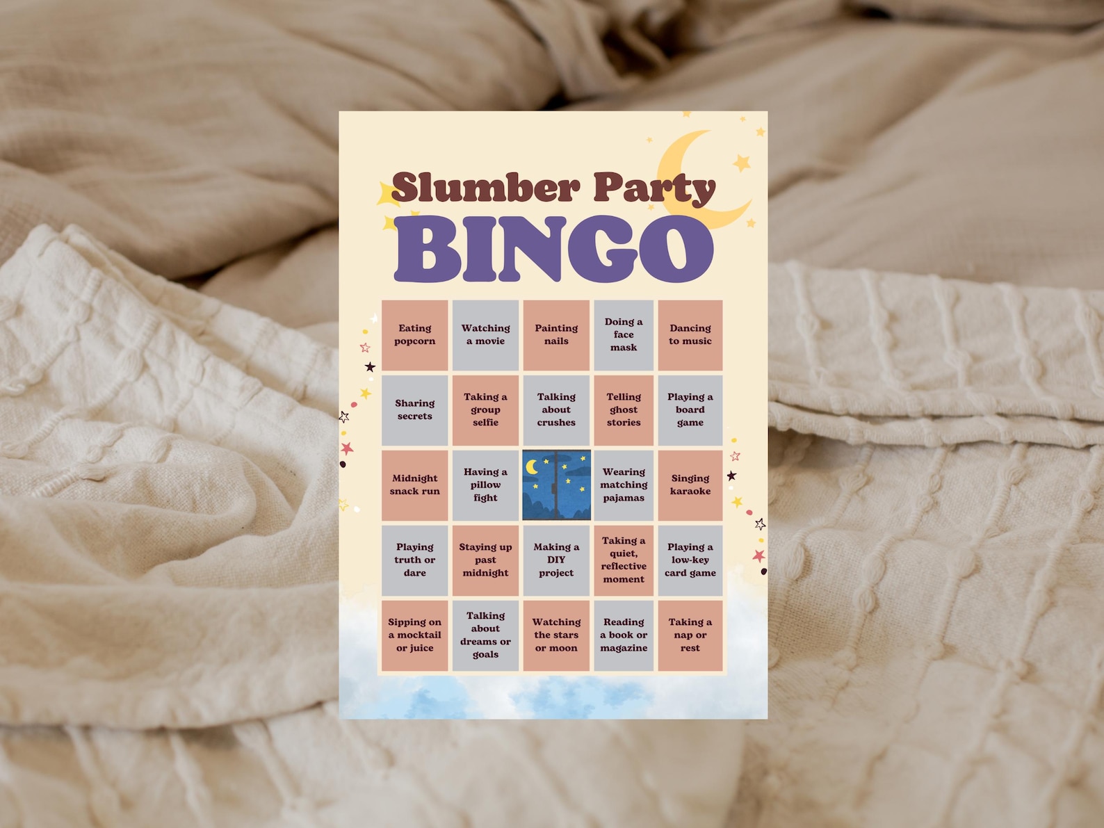Slumber Party Bingo Cards | Sleepover Bingo Cards | Fun Sleepover Game ...