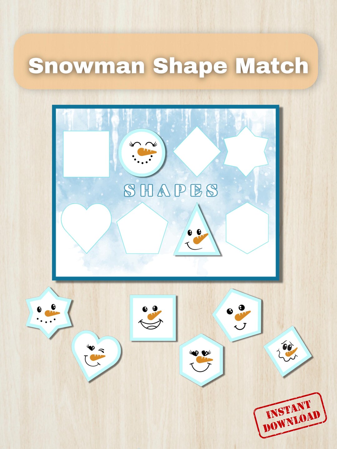 Snowman Shape Matching Game | Winter Preschool Activity (printable PDF ...