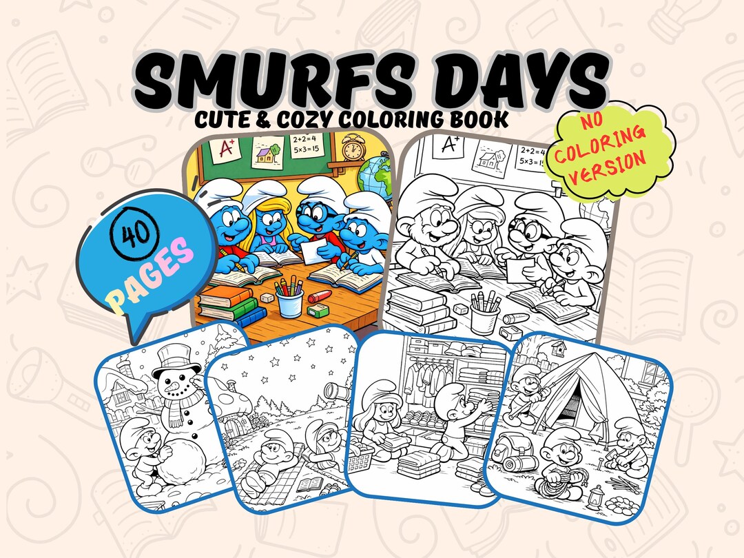 Smurfs Coloring Book, 40 Pages (printable PDF & PNG Files) - Etsy