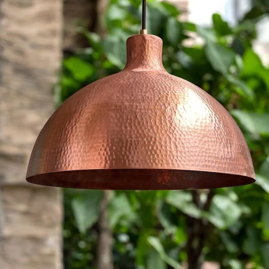 Handmade Copper Dome Pendant Light, Hammered Dome Ceiling Light, Solid Round Copper Farmhouse ...