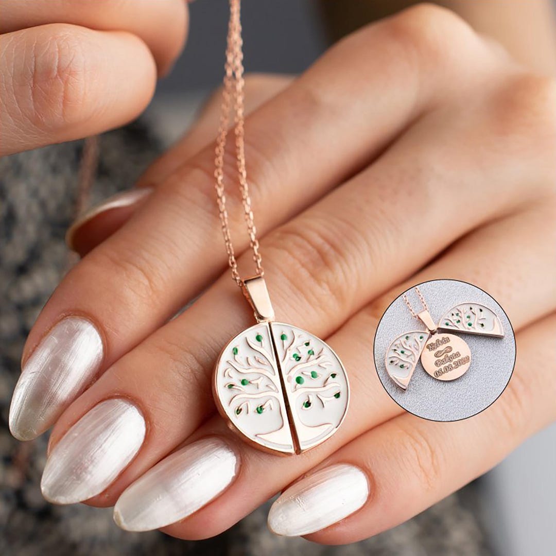 Family Tree Pendant Necklace, Split Tree of Life Locket Necklace, 14K ...