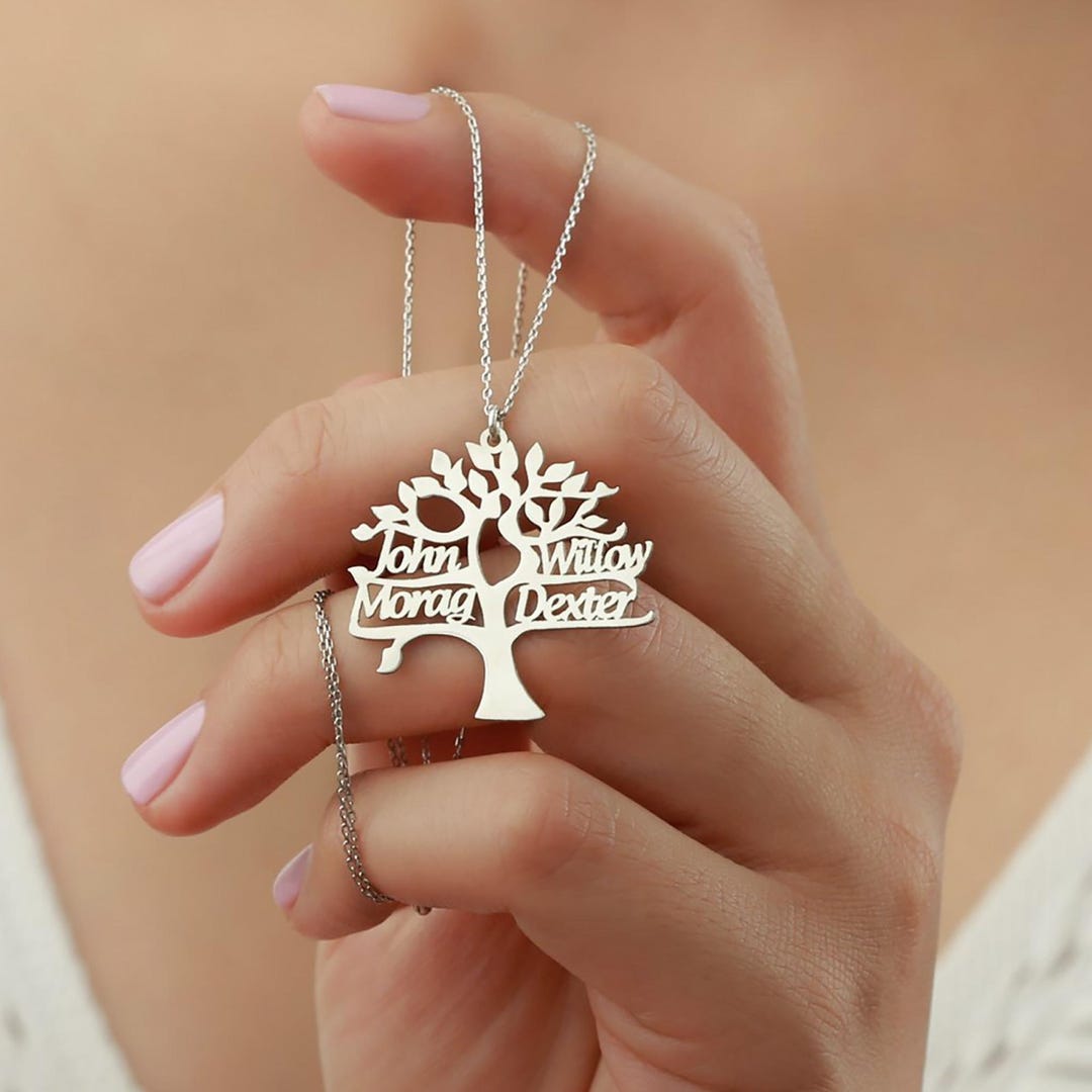 Family Tree Name Necklace, Custom Family Name Pendant, Personalized ...