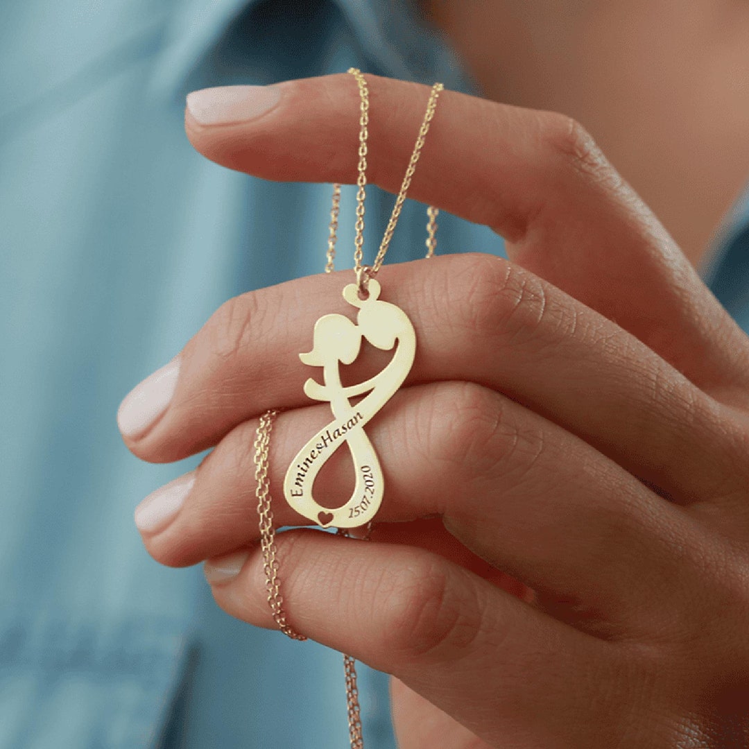 Personalized Couple Necklace With Infinity Design - Custom 14k Gold ...