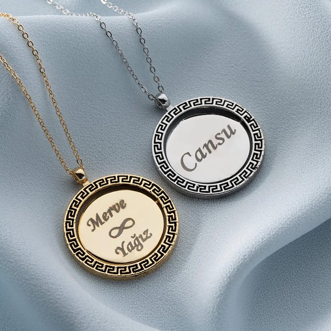 Personalized Medallion Necklace, 14K Gold Necklace, Custom Name ...