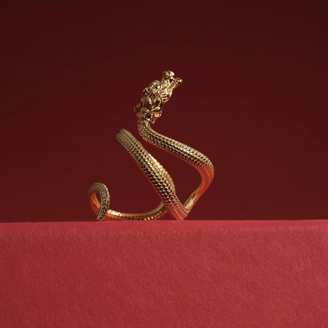 14K Gold Snake Ring, Intricate Design With Detailed Head, Unique ...