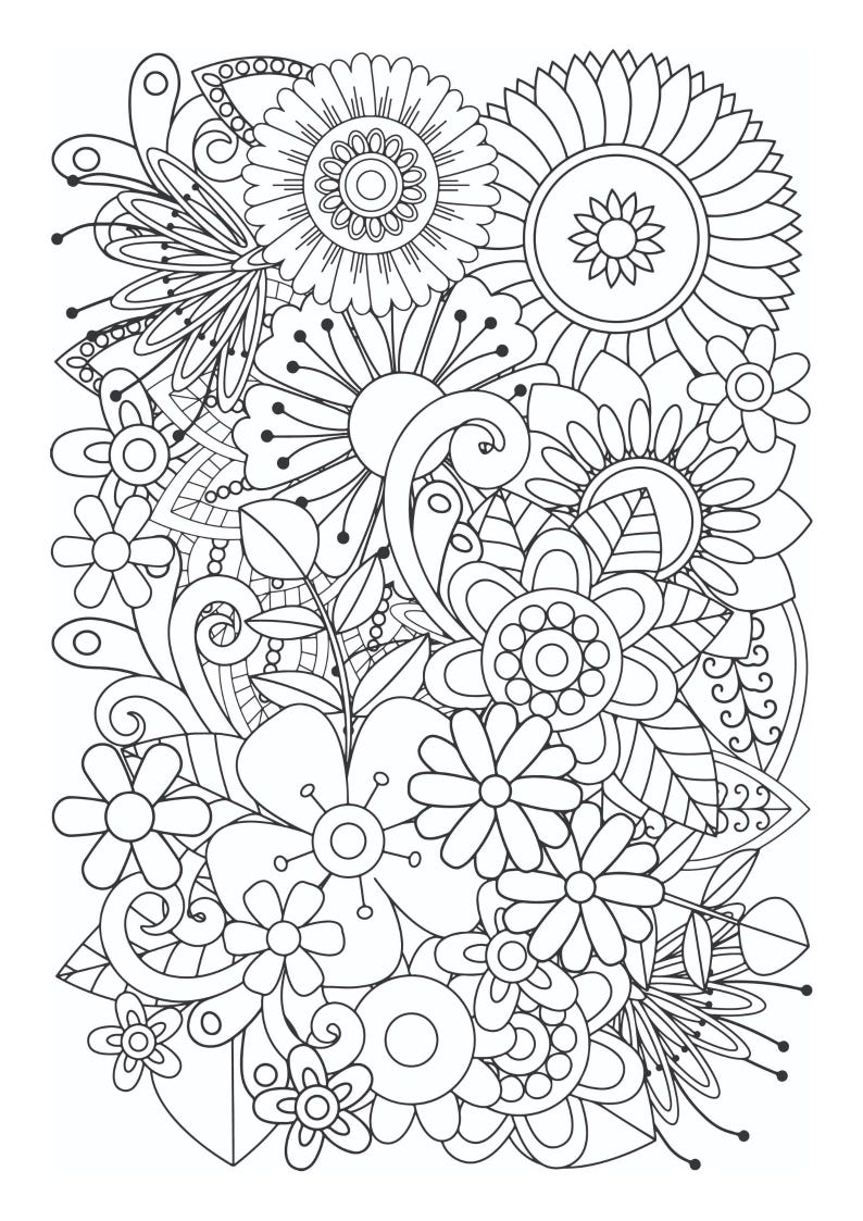 Flower Zentangle Colouring Book , Printable Pages, Stress-relief ...