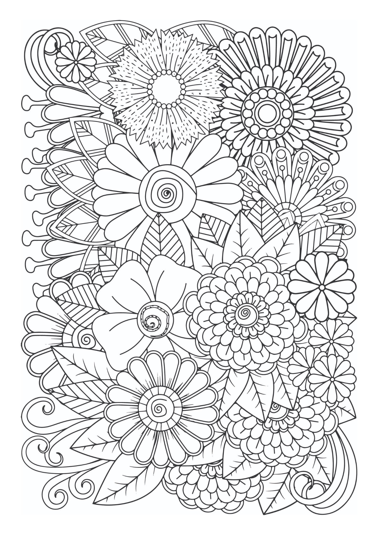 Flower Zentangle Colouring Book , Printable Pages, Stress-relief ...