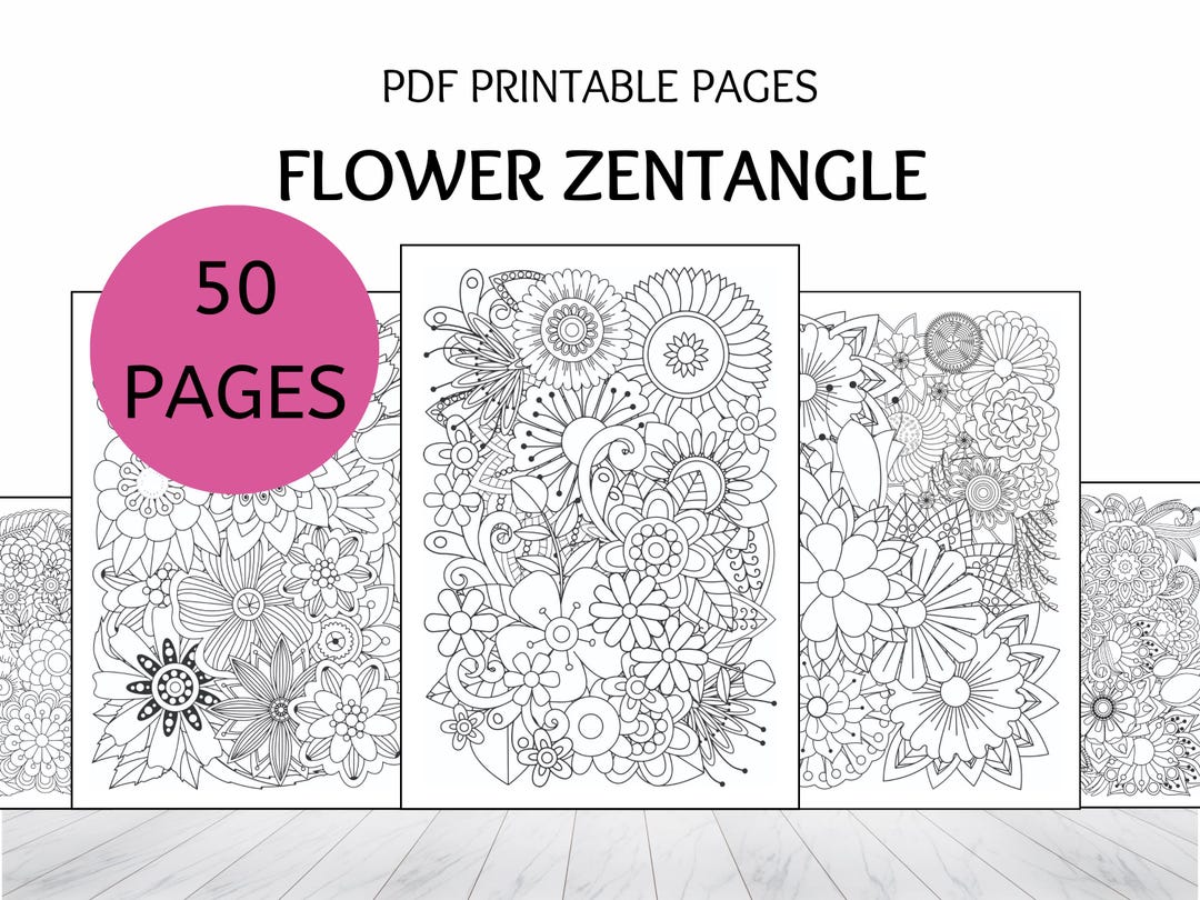 Flower Zentangle Colouring Book , Printable Pages, Stress-relief ...