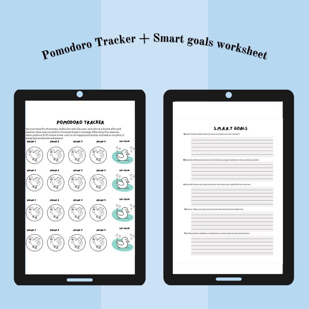 Unique ADHD Pomodoro Method Tracker, Includes Smart Goals Worksheet ...