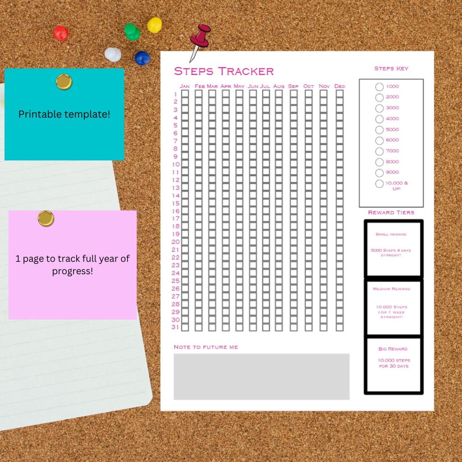 Steps Tracker Printable - 1 Year Editable Milestone Reward Chart With ...