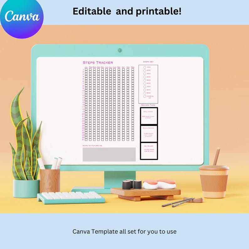 Steps Tracker Printable - 1 Year Editable Milestone Reward Chart With ...