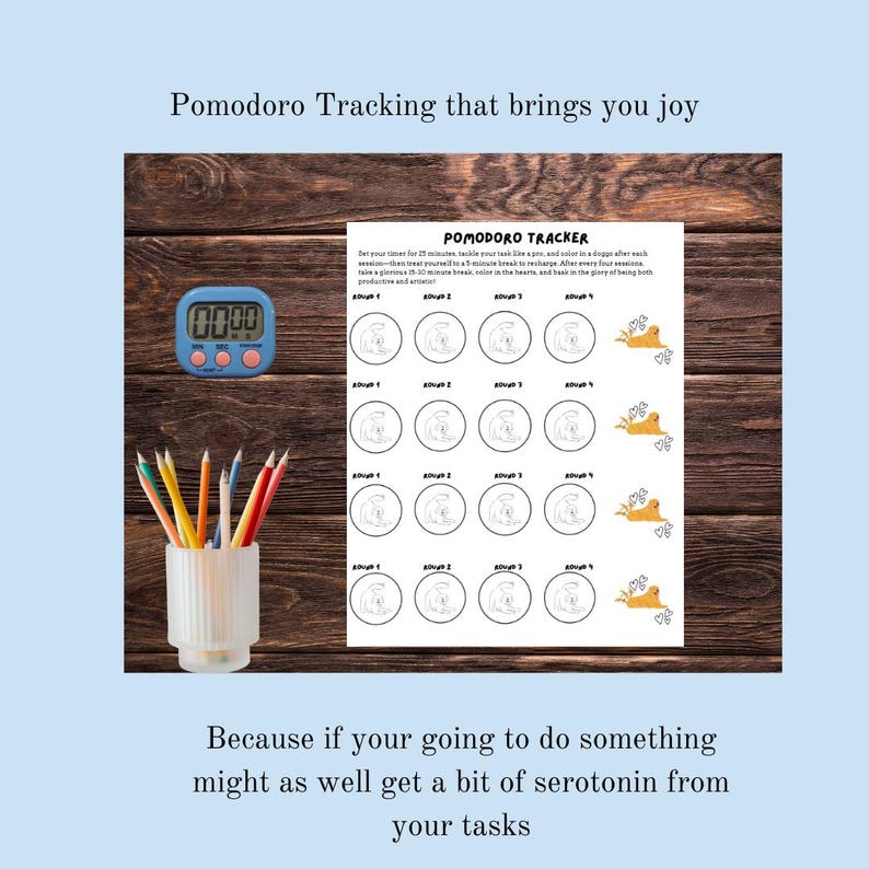 Pomodoro Tracker Printable, Cute Dog-themed ADHD Planner, Fun Focus ...