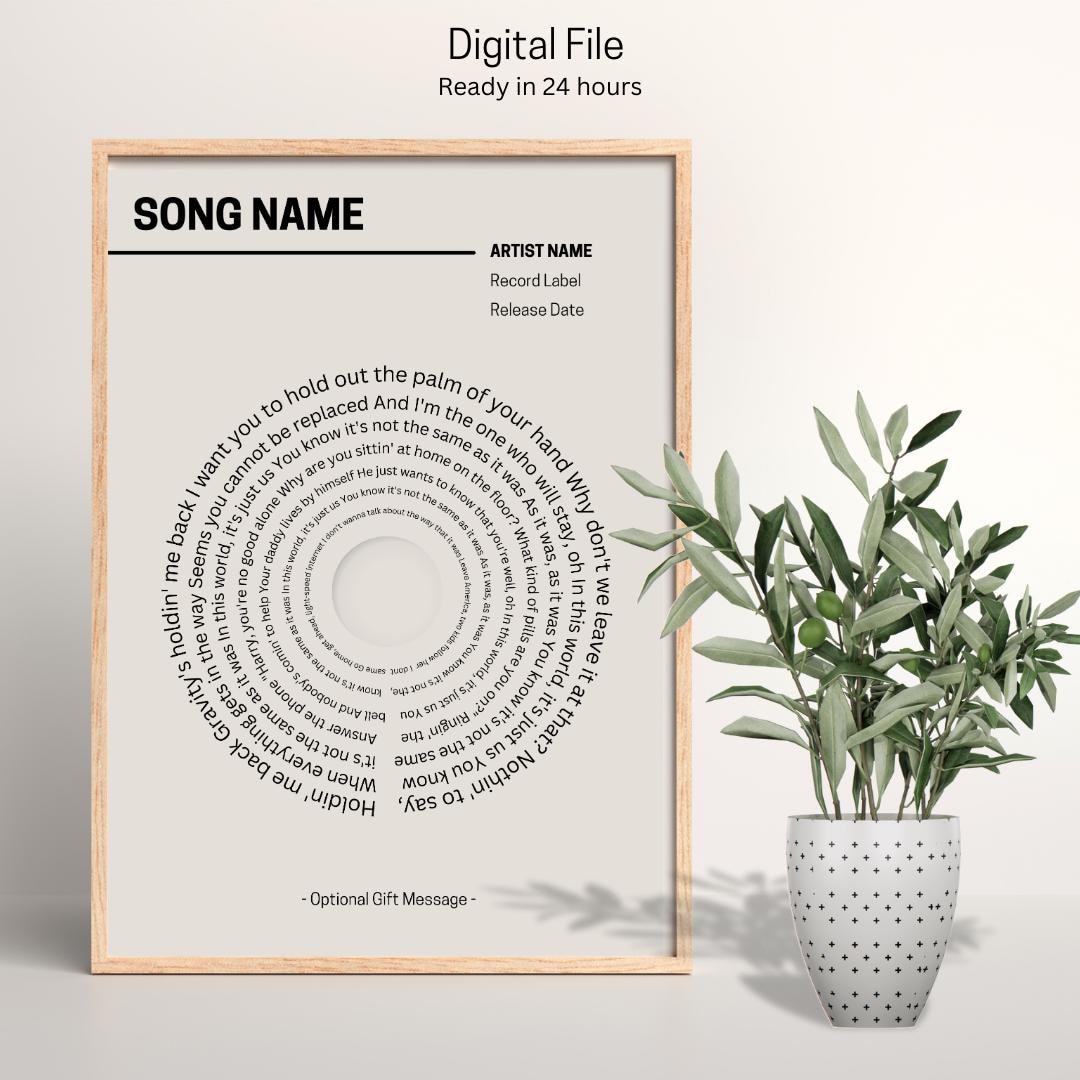 Custom Vinyl Lyrics Print, Personalised Music Poster, Customizable ...