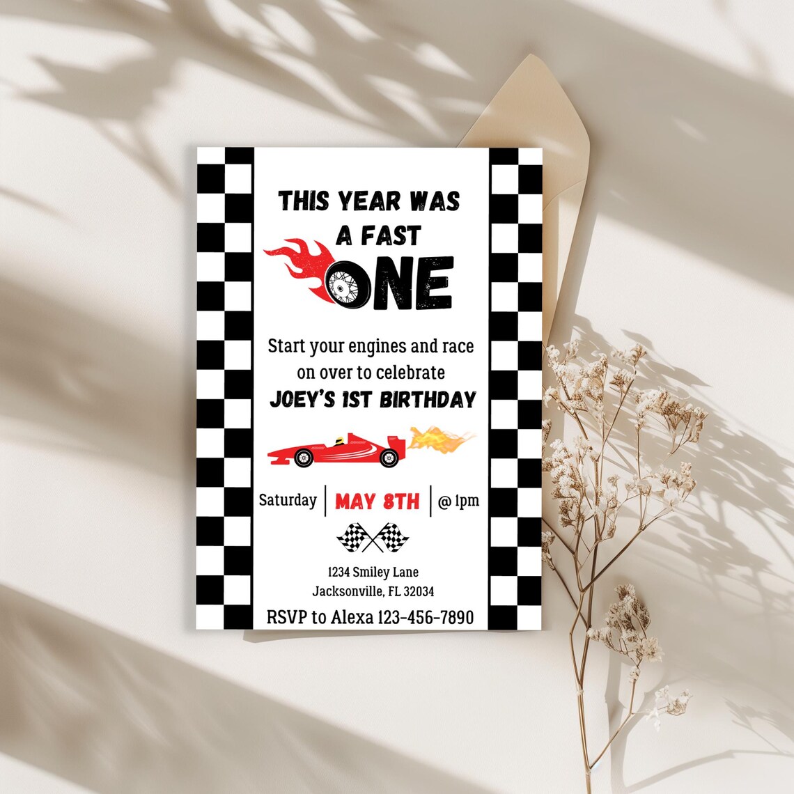 Fast One First Birthday, Racecar-themed Birthday Invitation ...