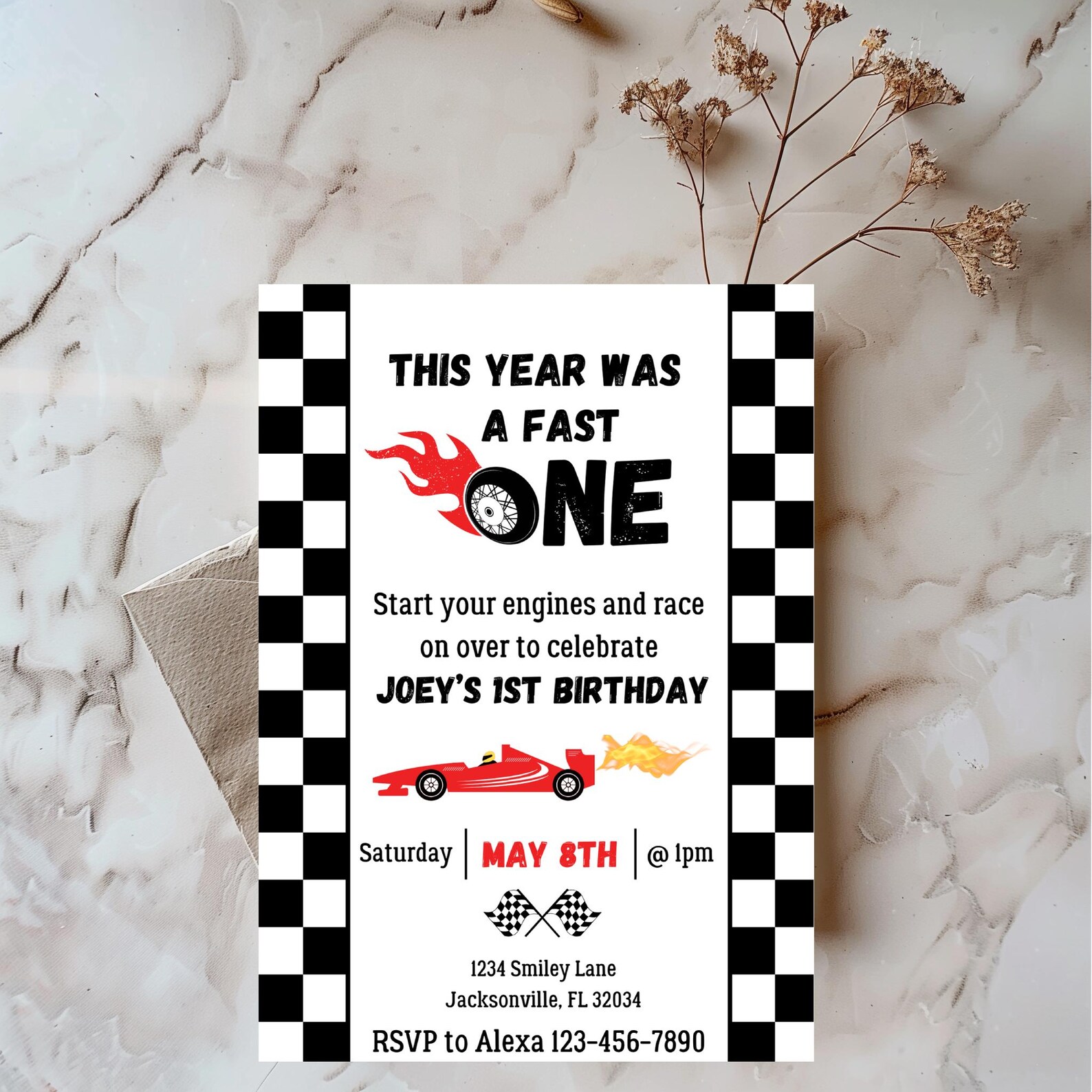 Fast One First Birthday, Racecar-themed Birthday Invitation ...