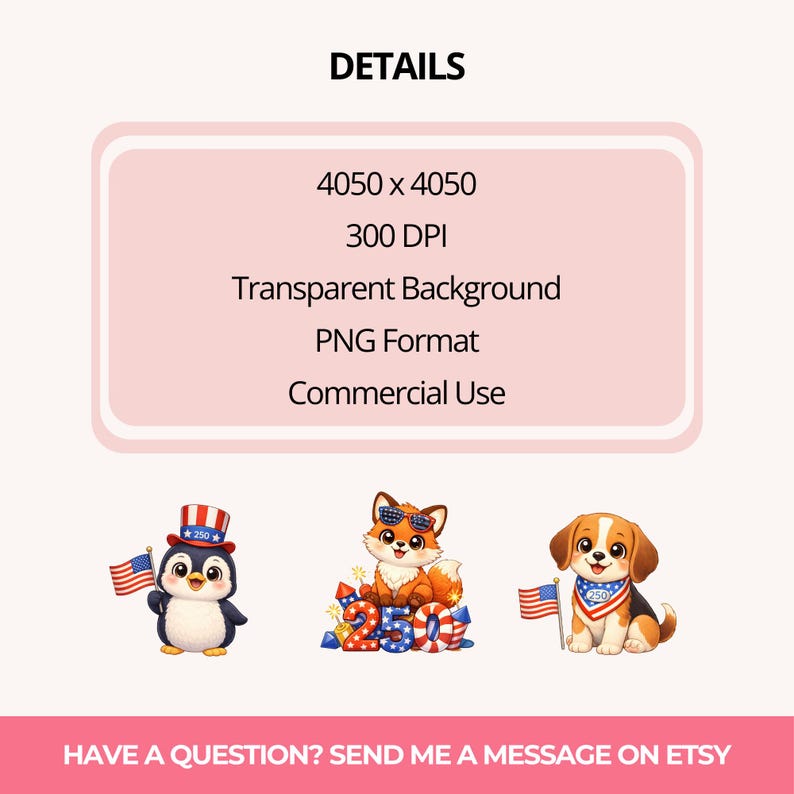 Patriotic Animals PNG Clipart Bundle – USA 250th Anniversary ...