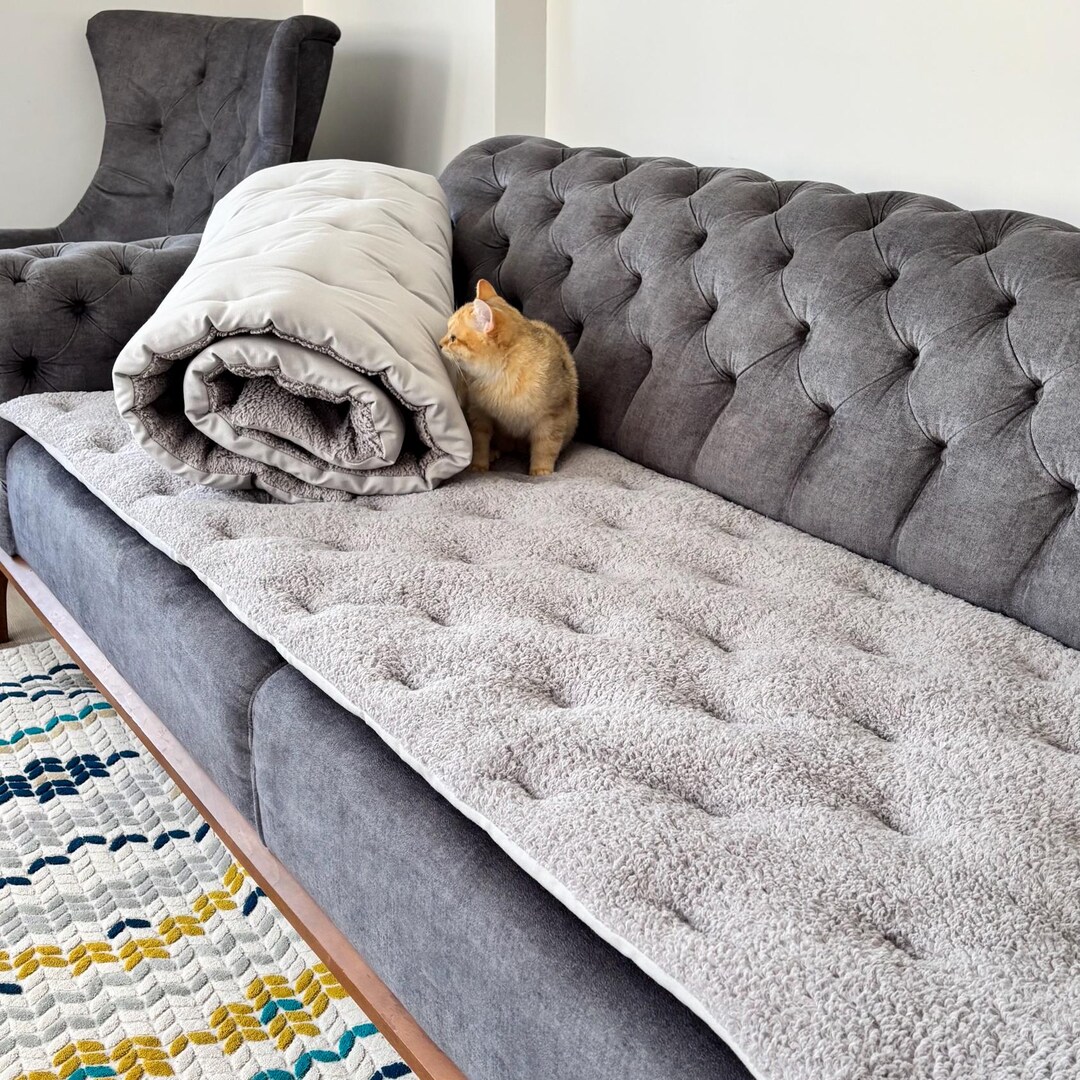 Quilted Linen Couch Cover, Linen Couch Mat, Quilted Linen Sofa Topper ...