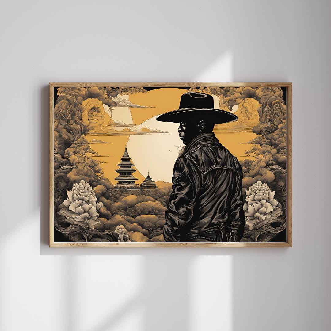 Western Zen Cowboy Oriental Art– 18x24 Inch High-quality Gloss Print ...