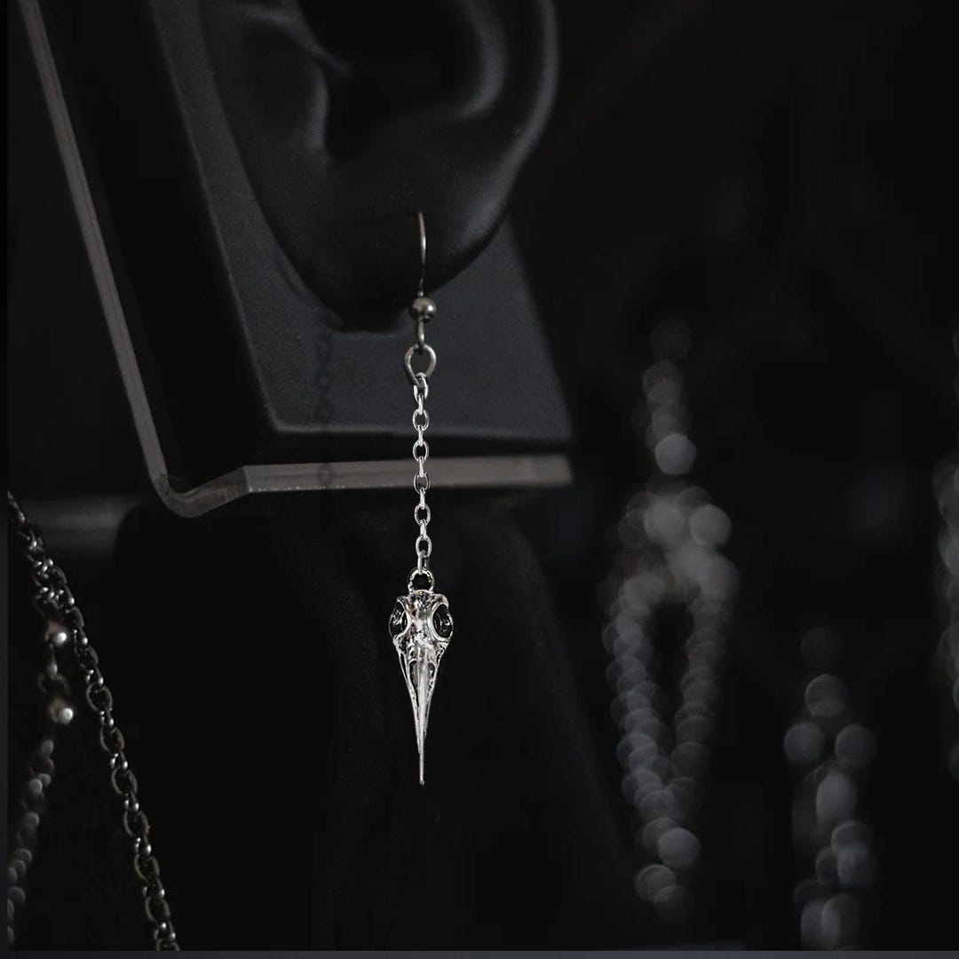 Bird Skull Drop Earrings – Stainless Steel Hooks | Goth Punk Emo ...