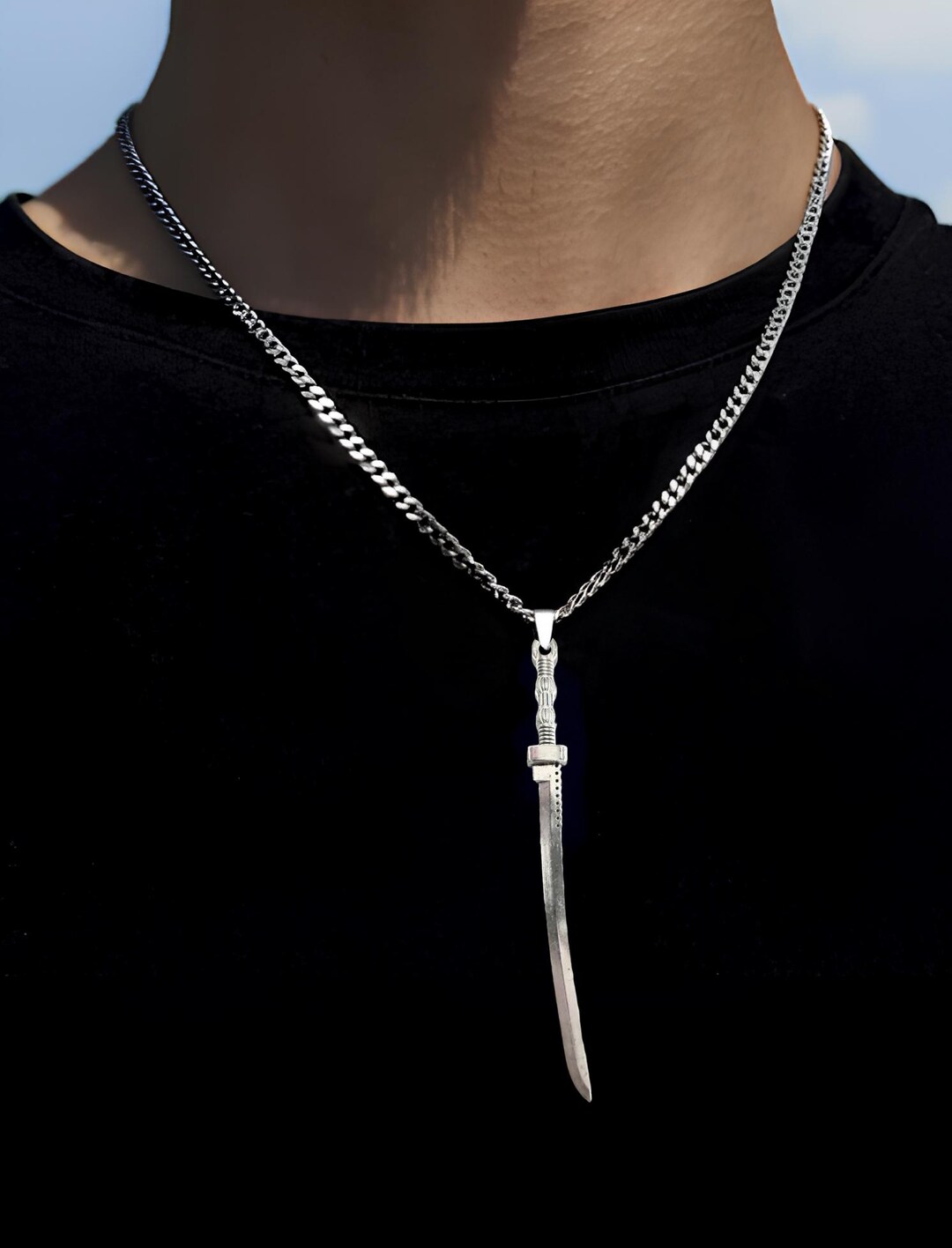 Katana Sword Pendant Necklace Stainless Steel Chain, Gothic Samurai ...