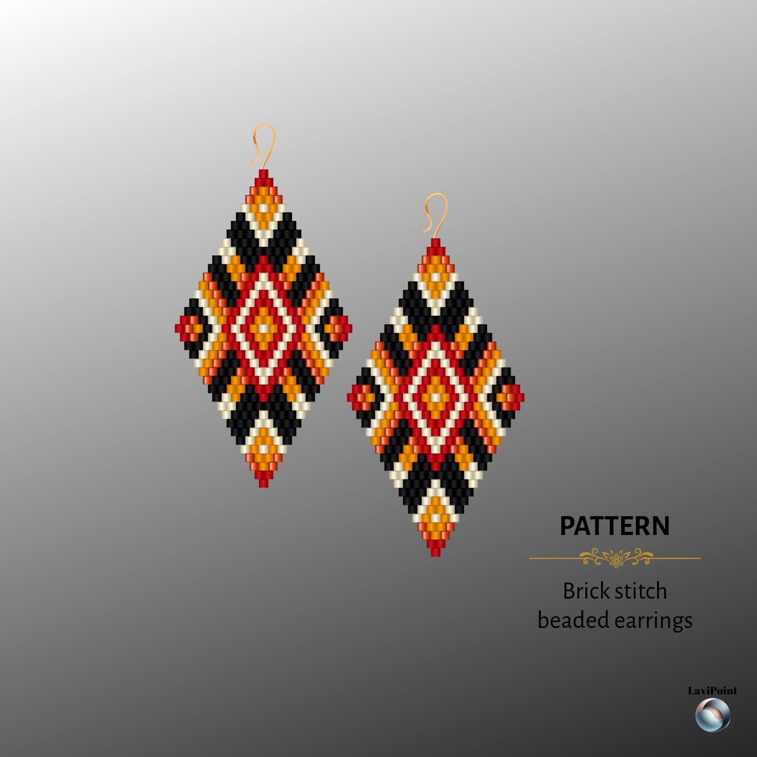 Brick Stitch Beaded Earrings PDF Pattern - Miyuki Delica 11/0 Beadwork ...