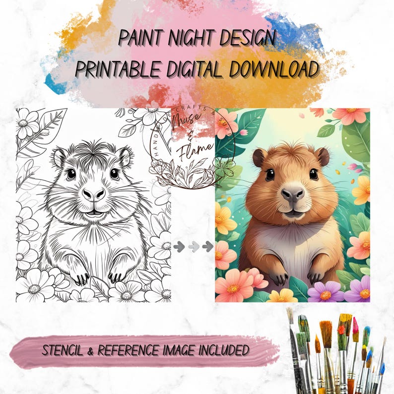 Capybara | Paint Night Printable | Digital Download | Painting Stencil ...
