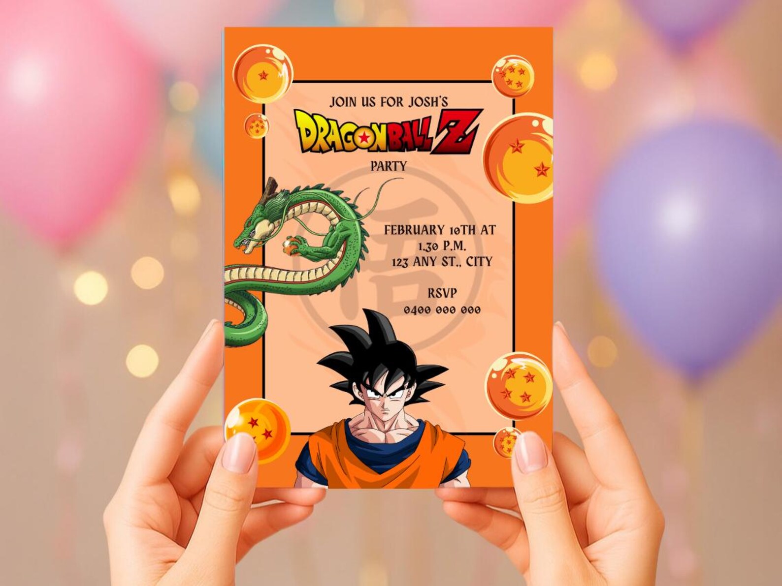 Dragon Ball Z Birthday Invitation: Goku Kids Party Template (editable ...