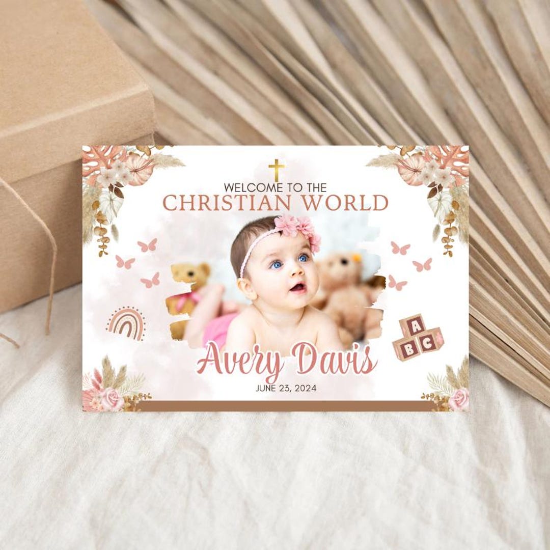 Bohemian Christening Welcome Sign, Brown Peach Floral, Editable ...
