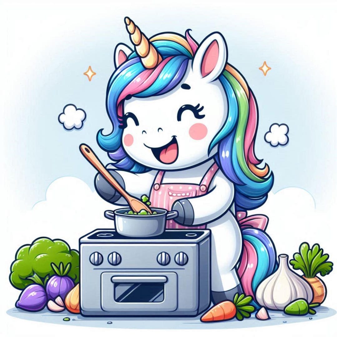 Magical Unicorn Clipart PNG | Whimsical Unicorn Cooking Food Cute Party ...