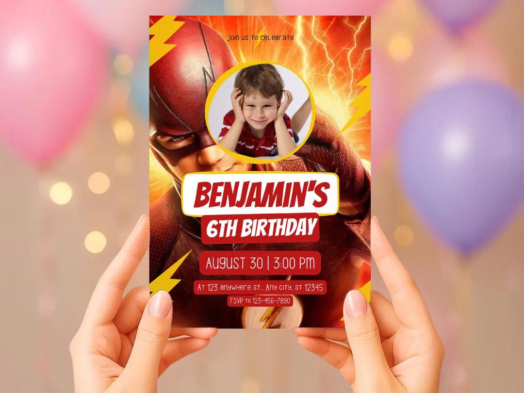 Flash Superhero Photo Birthday Invitation, Editable Party Invite - Etsy