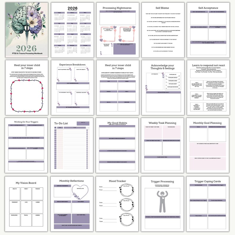 2026 PTSD Trauma Processing Workbook | Therapy Worksheets, Safety Plan ...