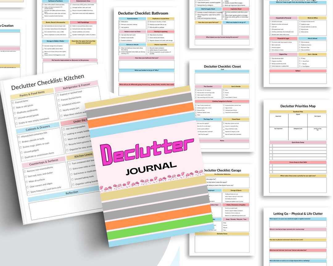 Declutter Worksheet Declutter Planner, Declutter Workbook Decluttering ...