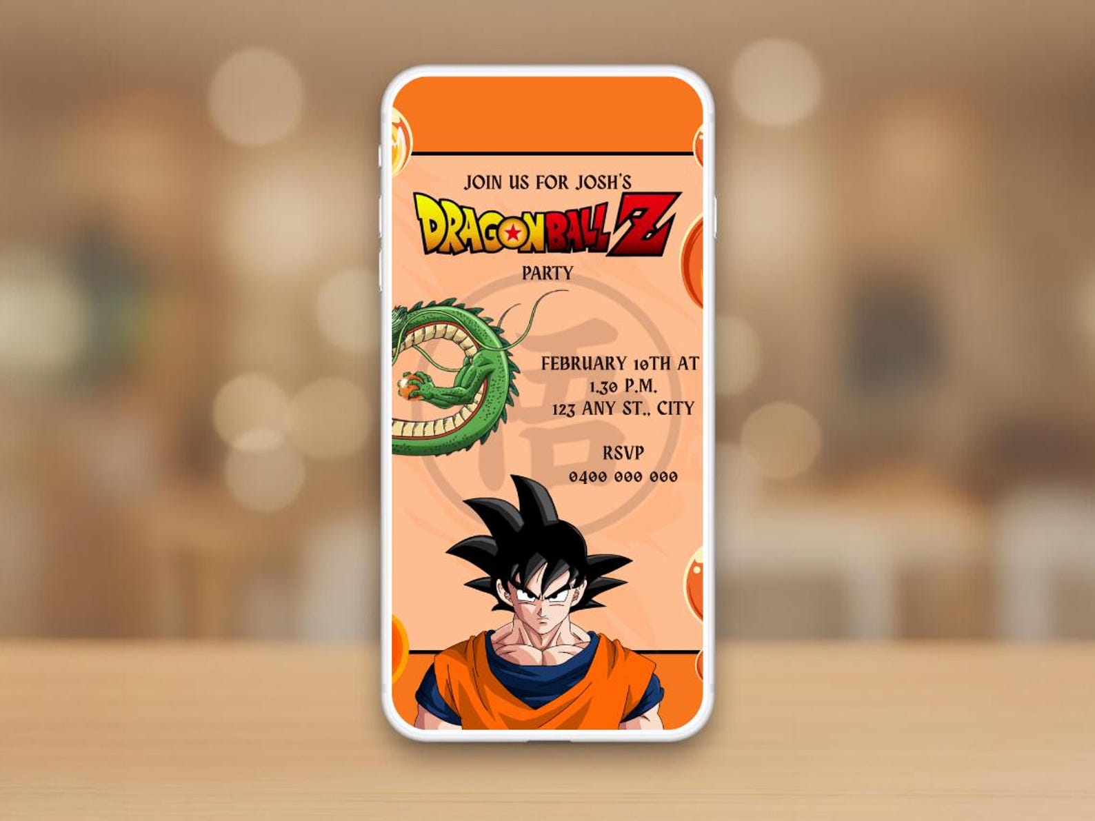 Dragon Ball Z Birthday Invitation: Goku Kids Party Template (editable ...