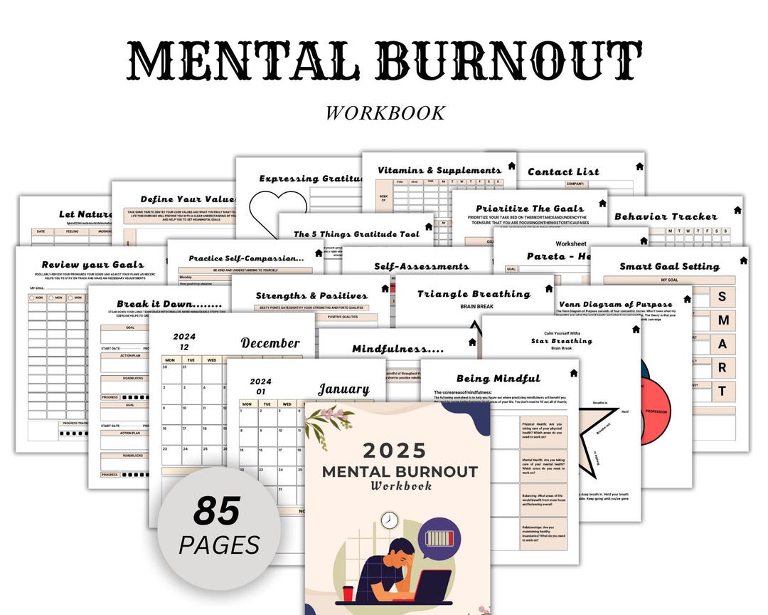 Mental Burnout Workbook: Printable Wellness & Stress Management Journal ...