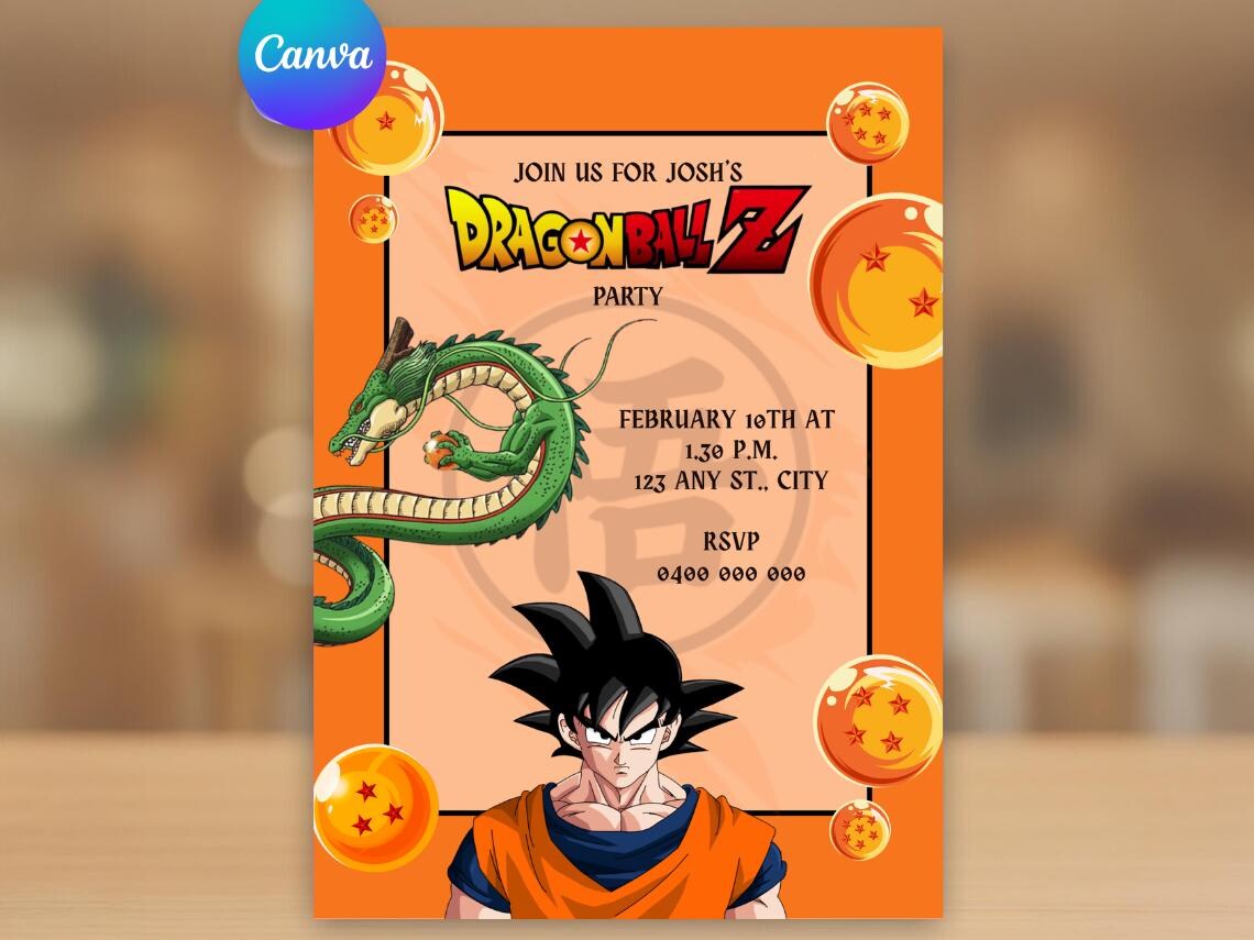 Dragon Ball Z Birthday Invitation: Goku Kids Party Template (editable ...