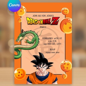 Dragon Ball Z Birthday Invitation: Goku Kids Party Template (editable ...
