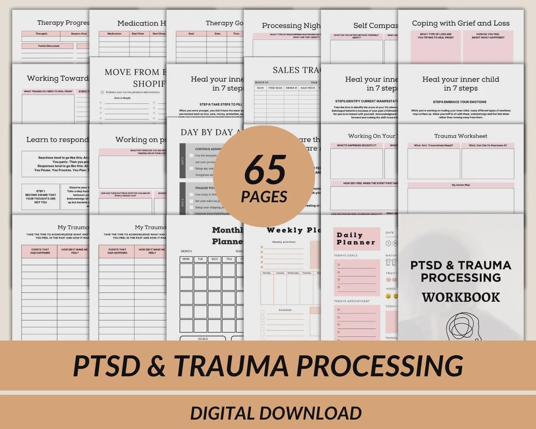 PTSD Trauma Processing Workbook, Therapy Worksheets, Safety Plan (canva ...
