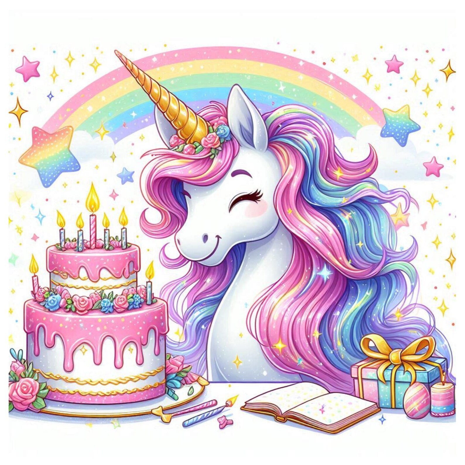 Magical Birthday Unicorn Clipart PNG Whimsical Unicorn With Presents ...