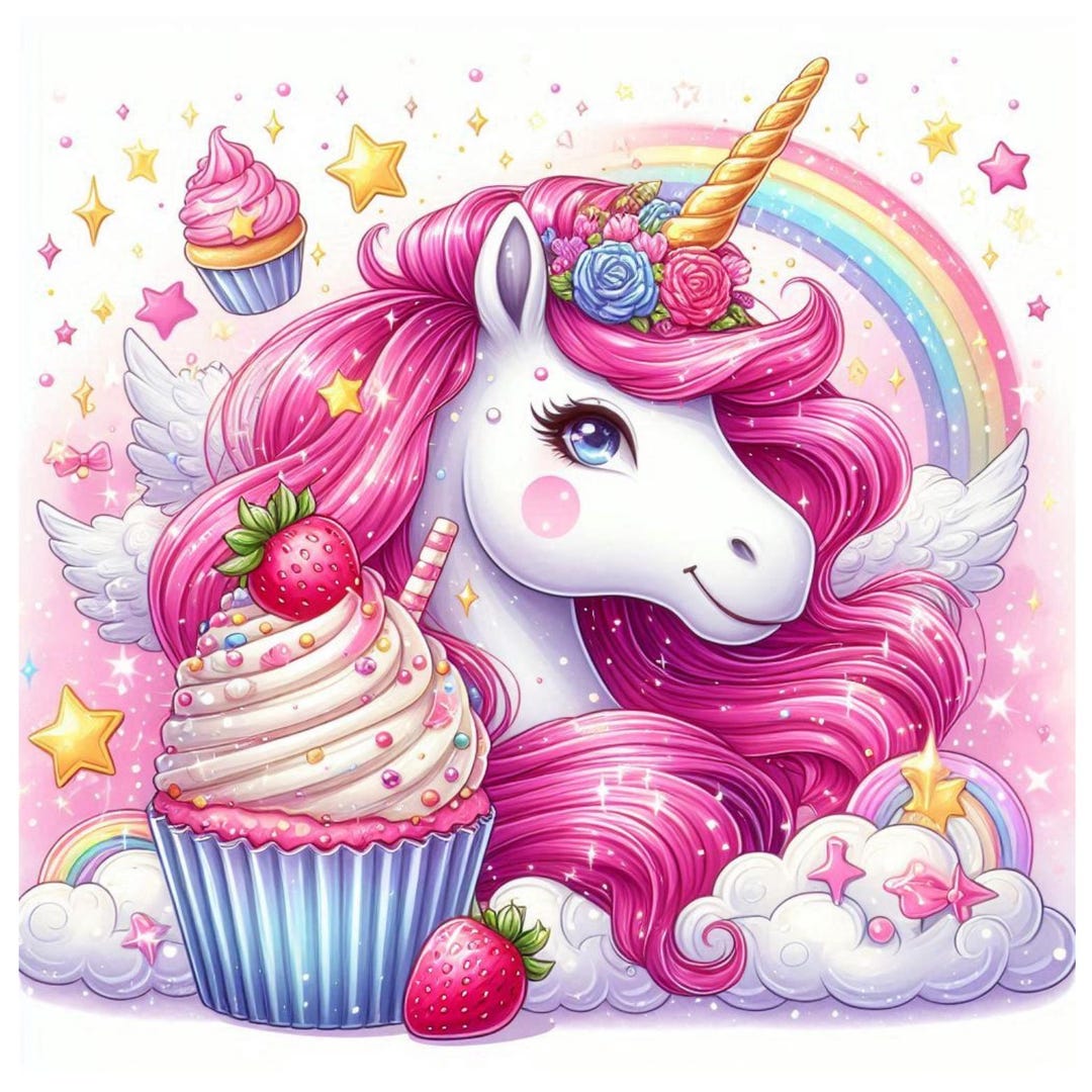 Magical Birthday Unicorn Clipart PNG Whimsical Unicorn With Rainbow and ...